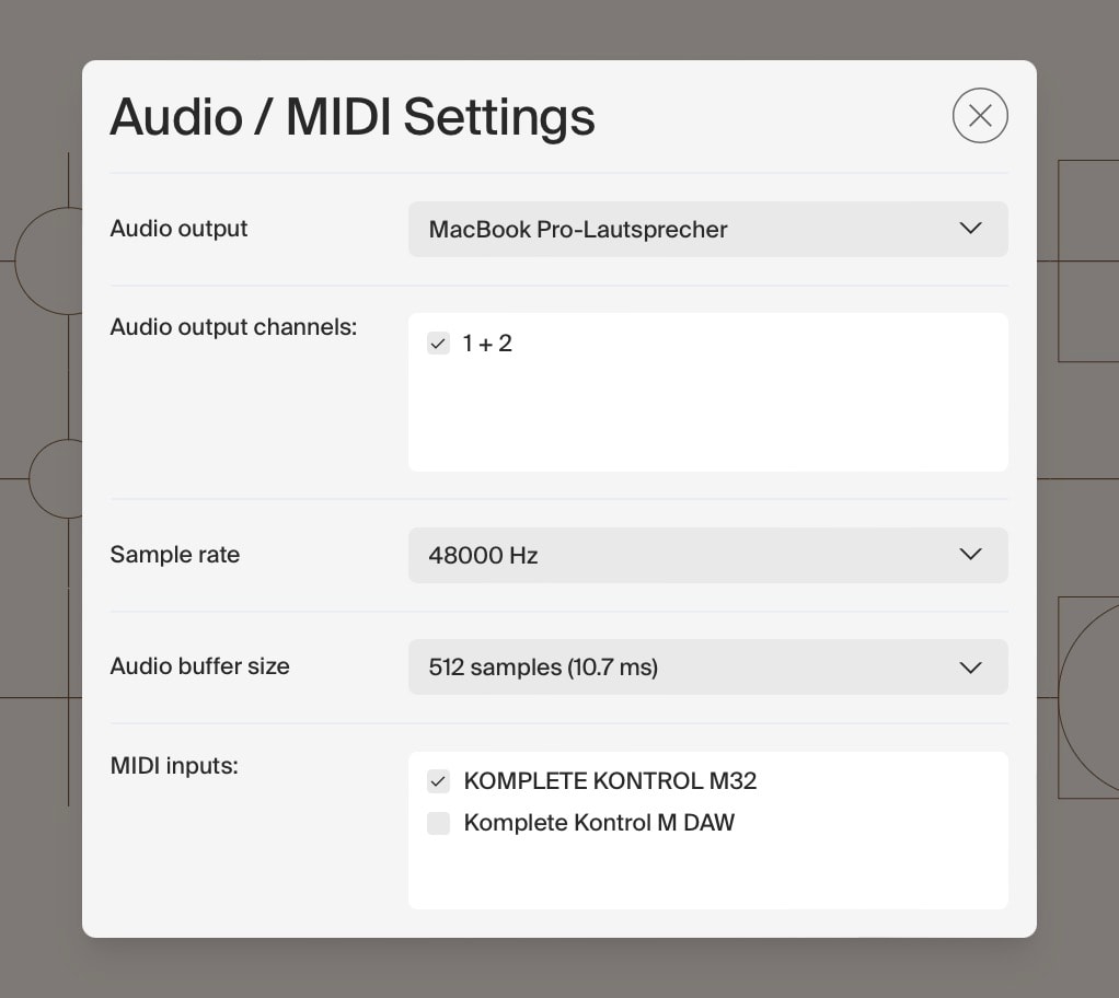 Audio / MIDI Settings | FFOSSO Docs
